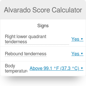 Alvarado Score Calculator | Appendicitis Calculator